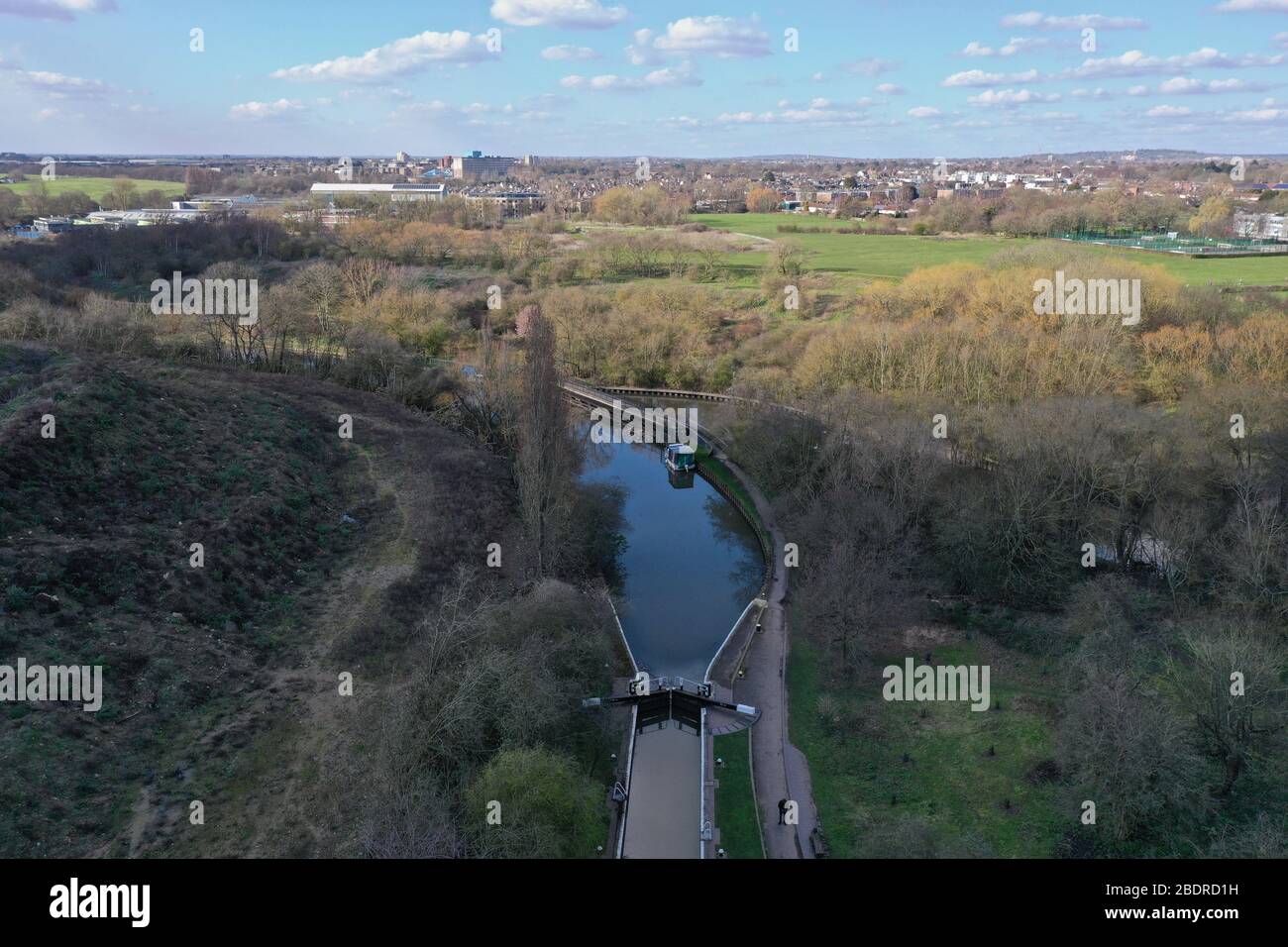 Drone image of Elthorne park canal, west London Stock Photo - Alamy