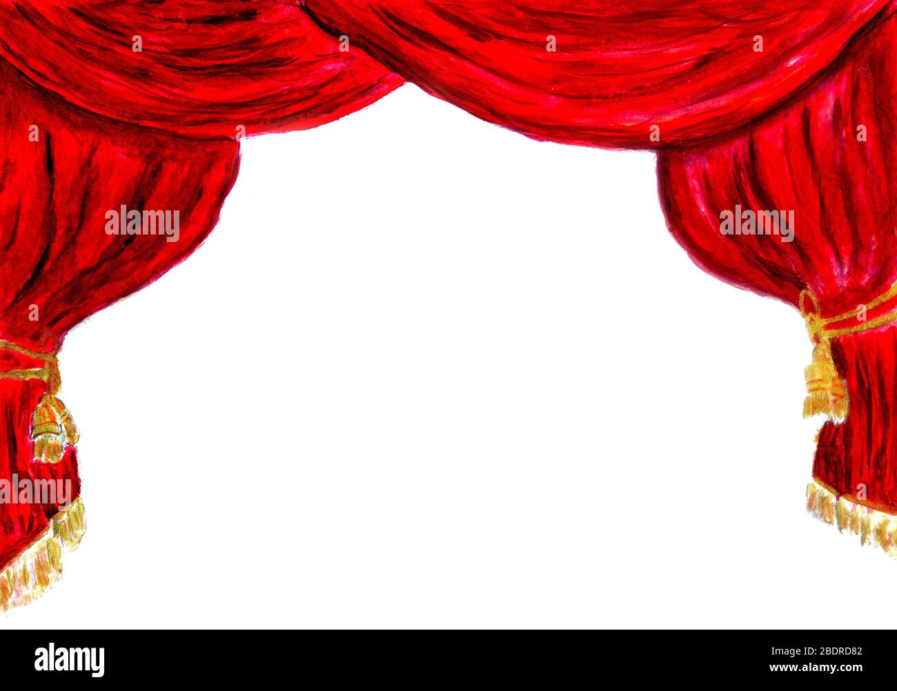 Bright red curtains hand drawn illustration, abstract background Stock ...