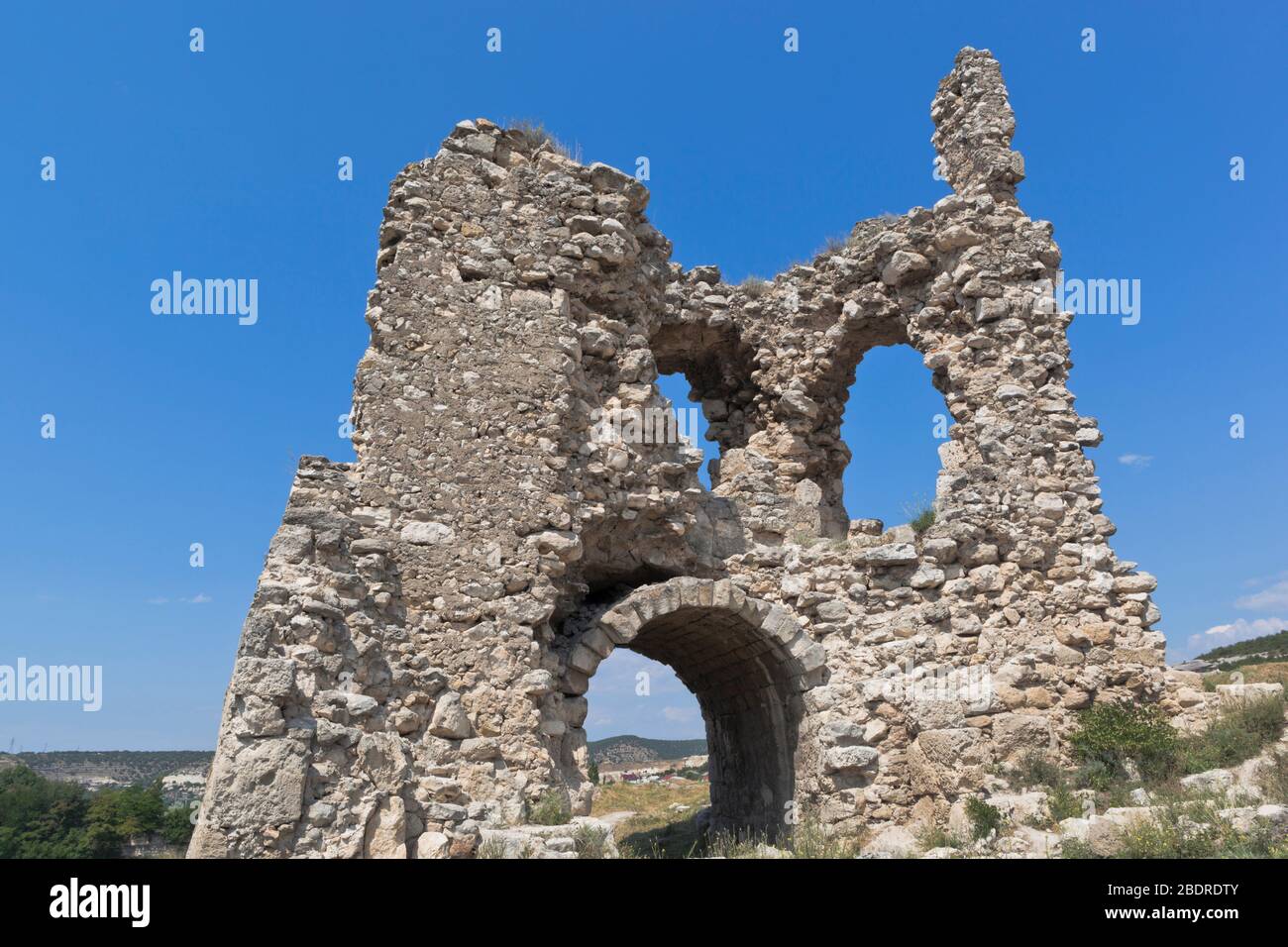 Gate tower of the medieval fortress of Calamita in Inkerman, Sevastopol ...