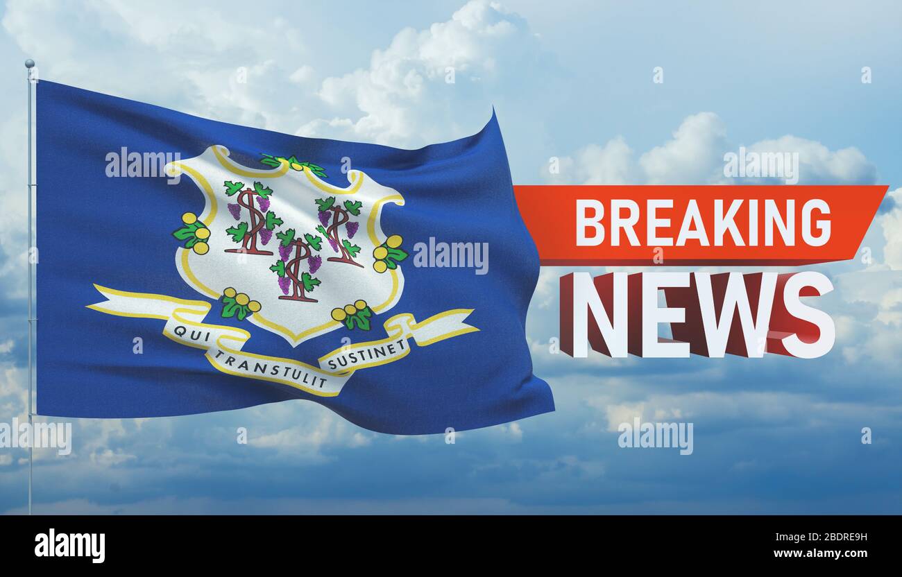 Breaking news. World news with background waving flag of the states of ...