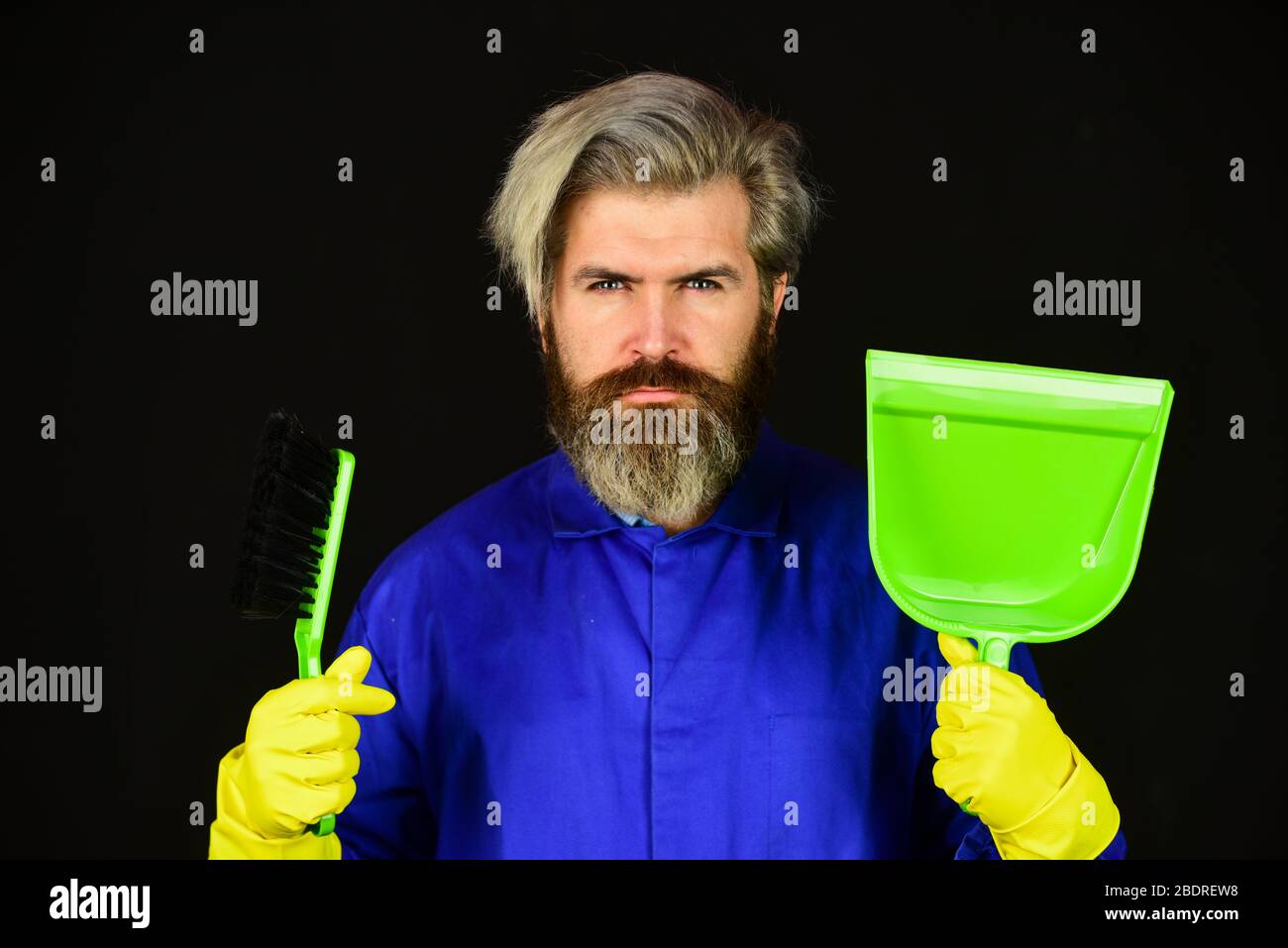 I did it. Male Janitor Cleaning With Broom. Man cleaning home with ...