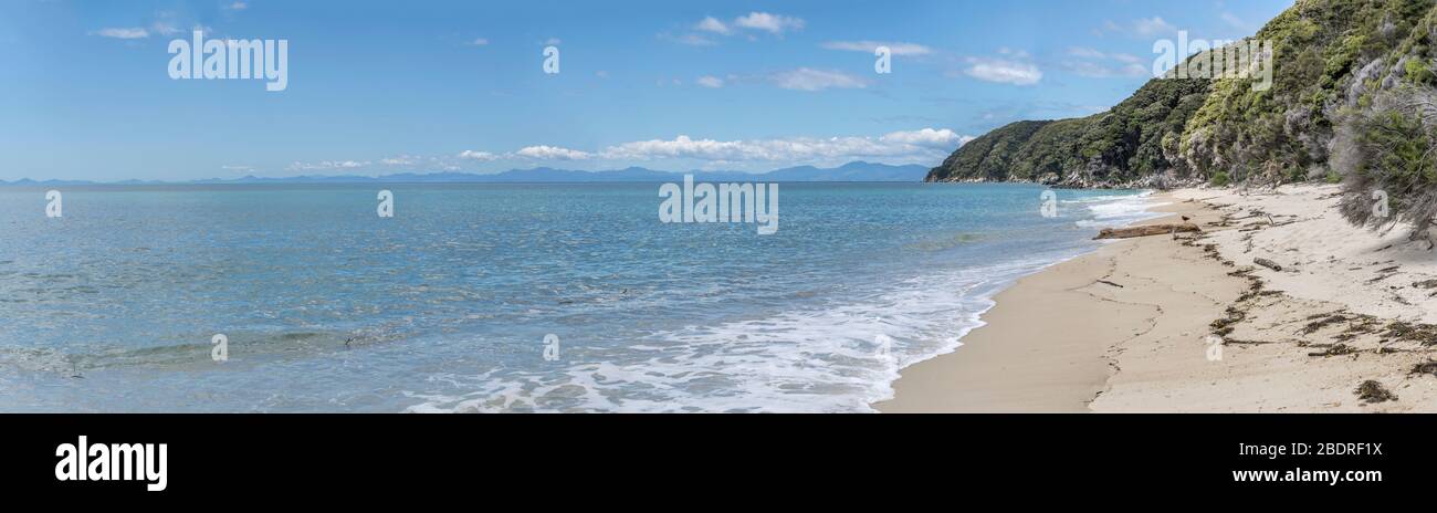 landscape of coast with white sand beach and rain forest shore at Tonga ...