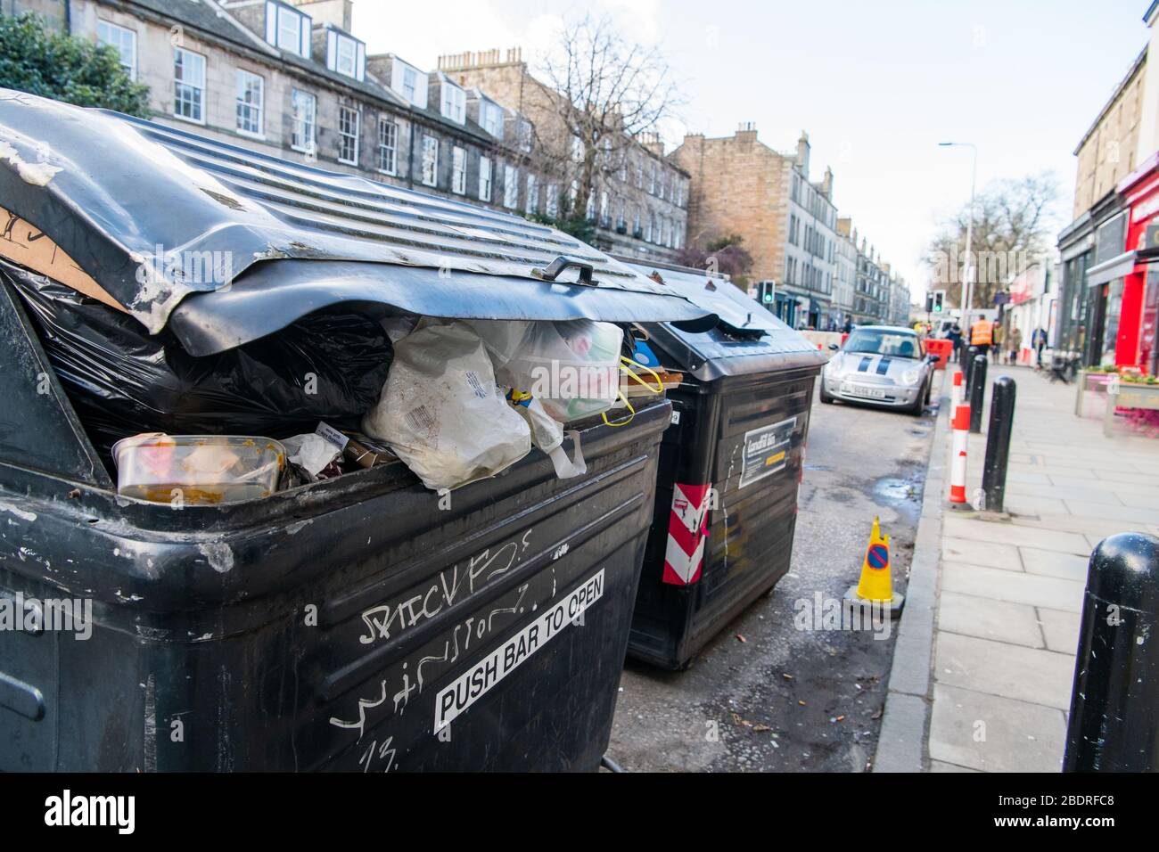 Overflowing bins Raeburn Place, Stockbridge Stock Photo - Alamy