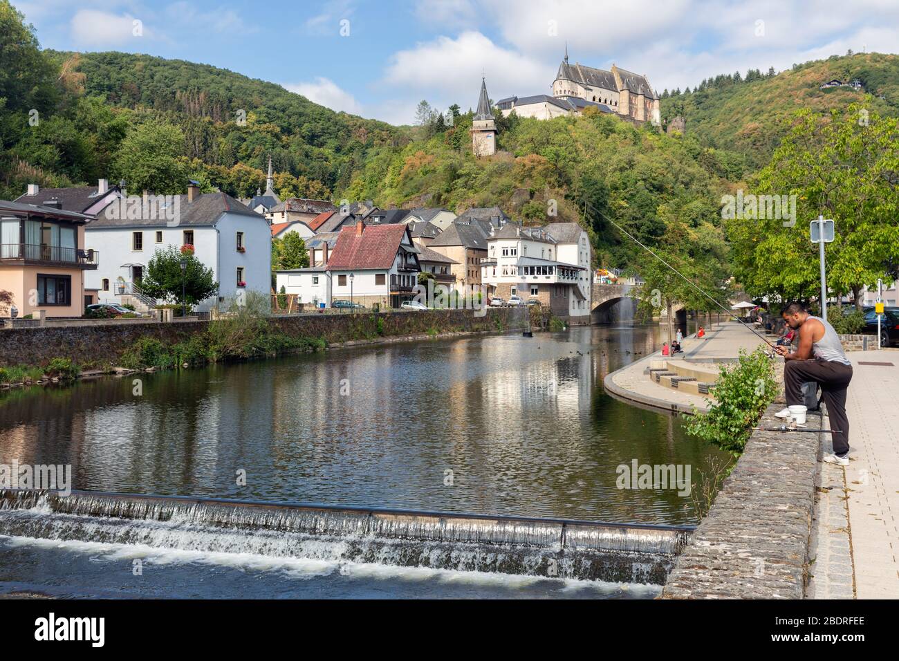 Vianden castle above valley and river Our in Luxembourg Stock Photo - Alamy