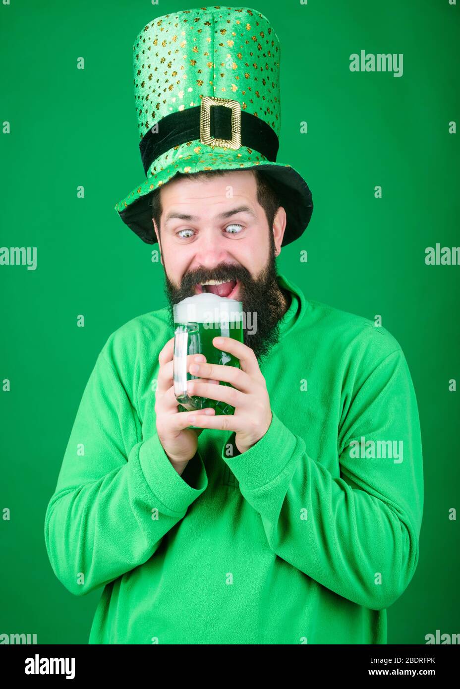 Alcohol beverage. Lets start patricks party. Irish tradition. Man ...