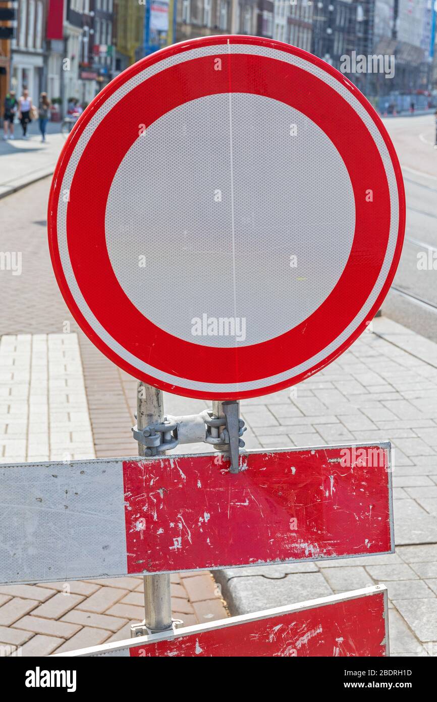 Temporary No Vehicles Sign at City Street Stock Photo - Alamy