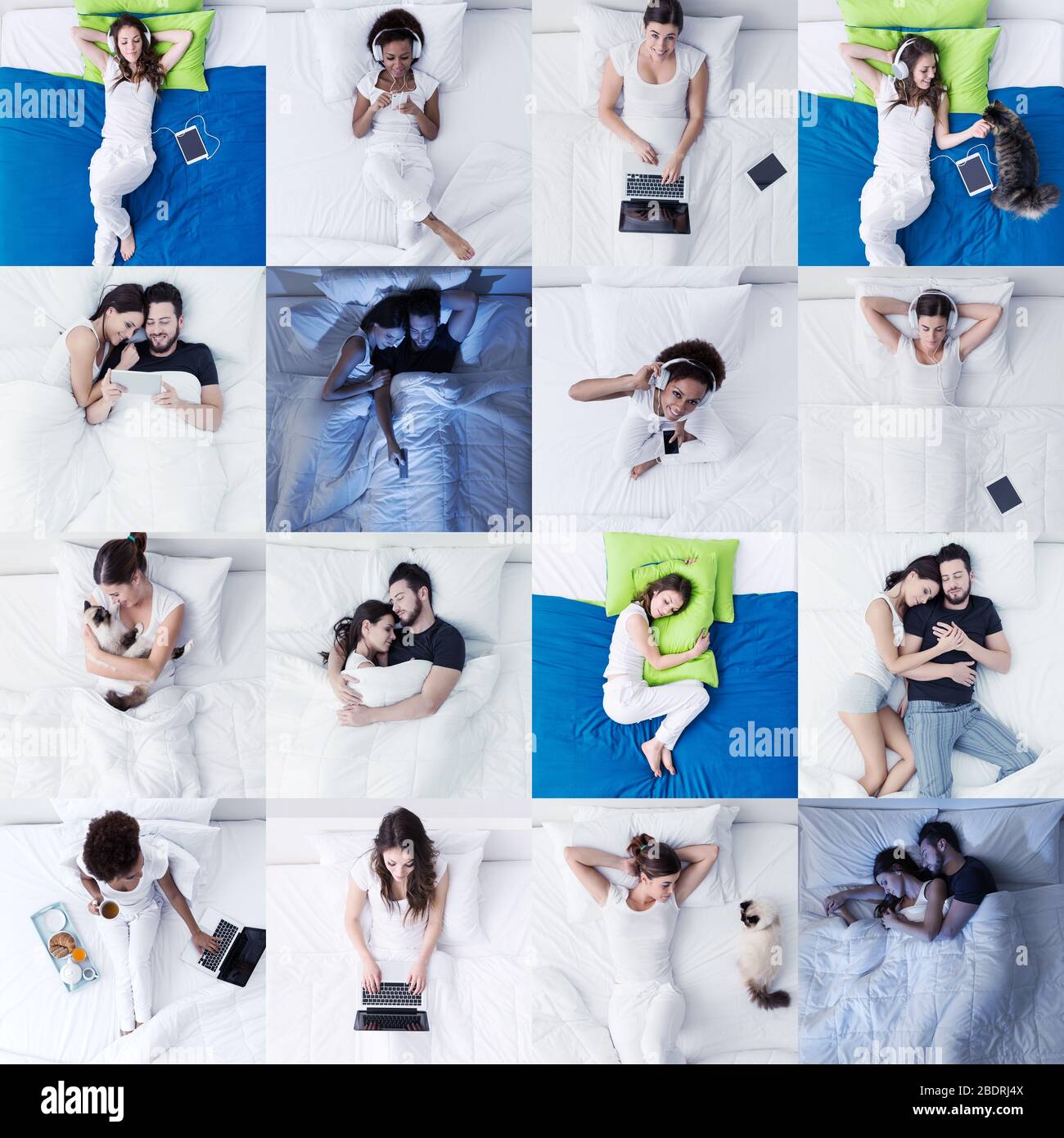 People and bedroom lifestyle: people lying in bed, sleeping, connecting ...