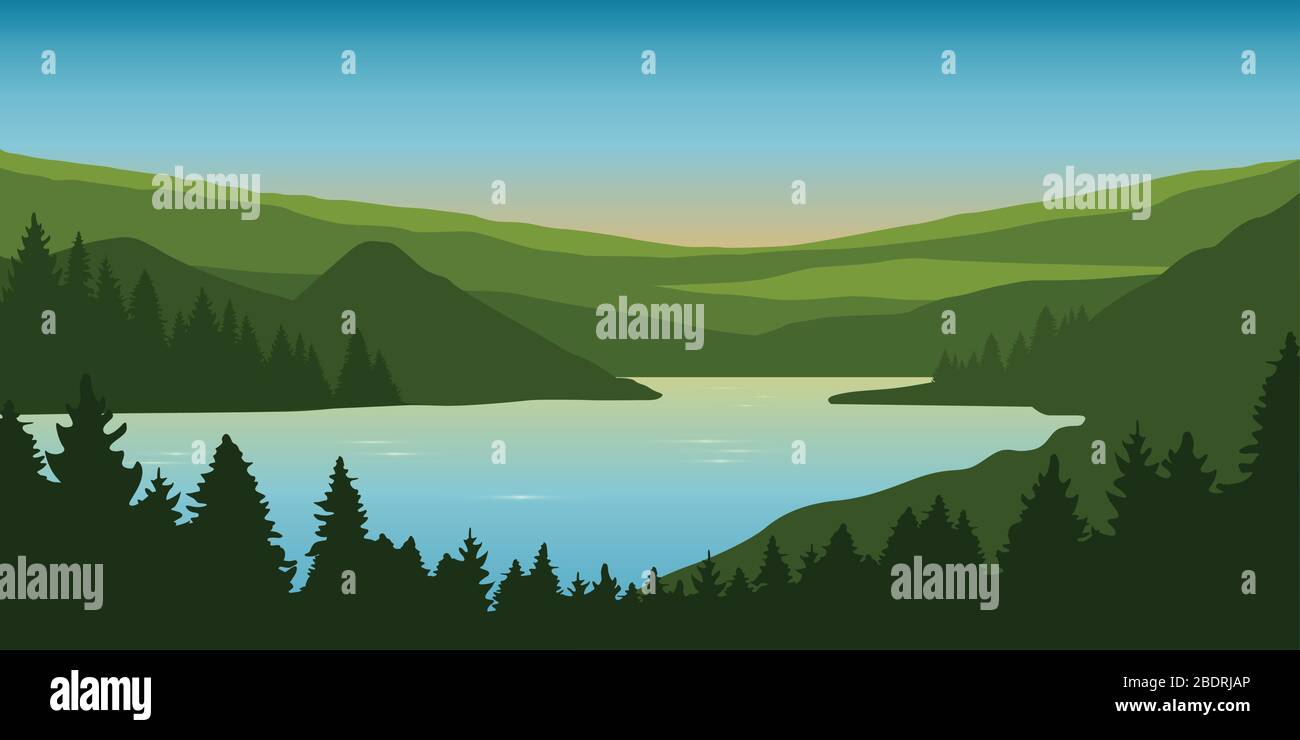 big river nature landscape outdoor adventure in summer vector ...