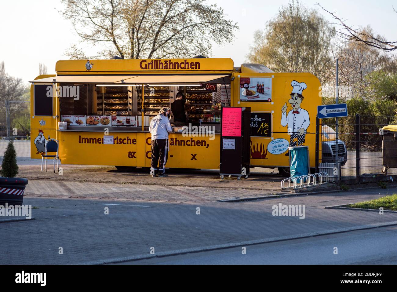 Grilled chicken snack bar, one of the few open stores during the ...