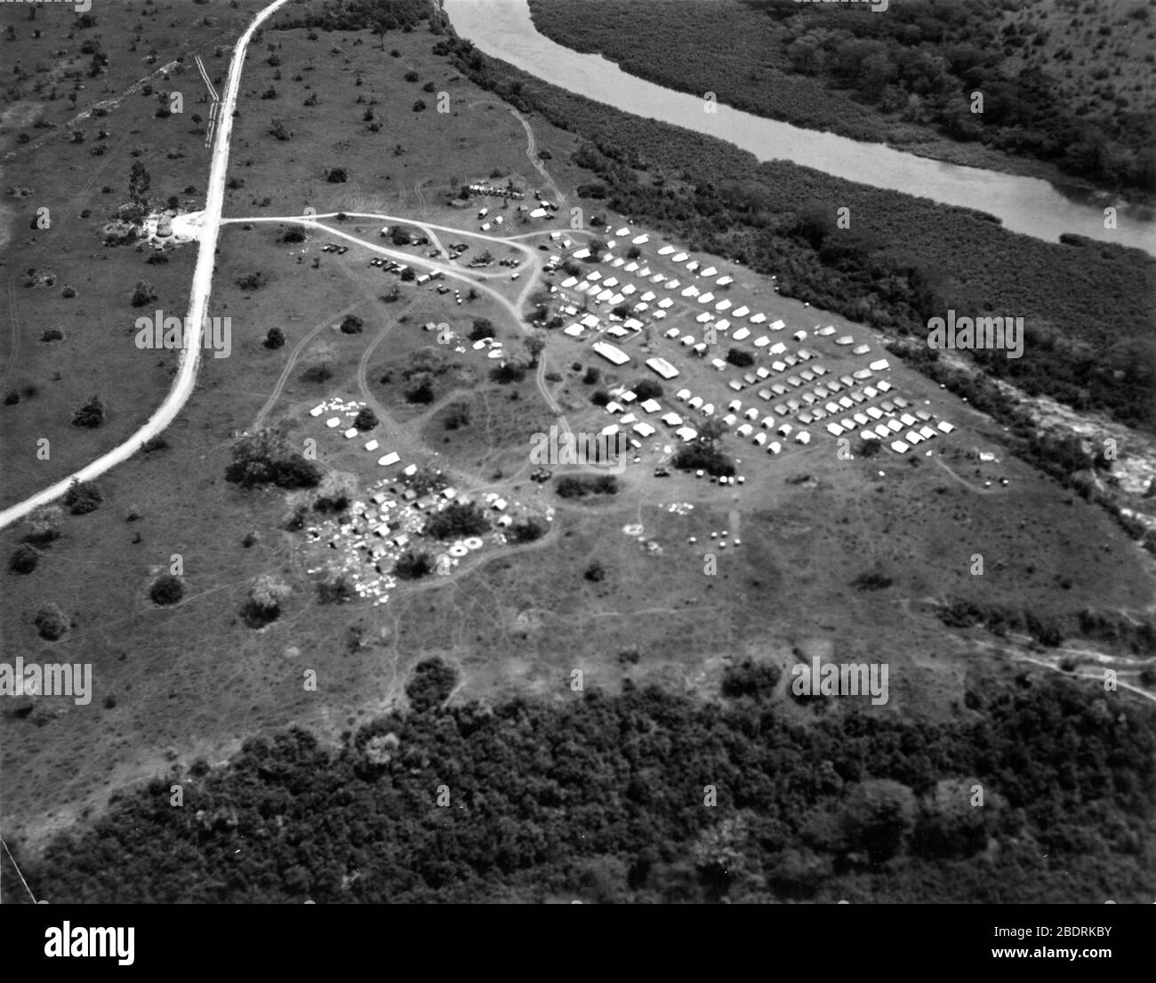 Aerial View of Huge Camp at Kagera River in Tanganyika for location ...
