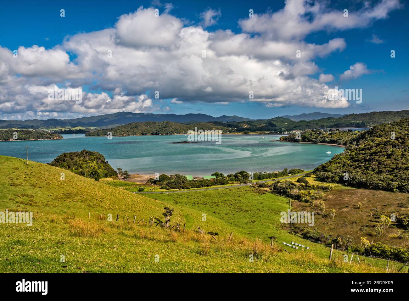 Whangaruru Harbour, Puriri Bay campsite, from Whangaruru North Head ...
