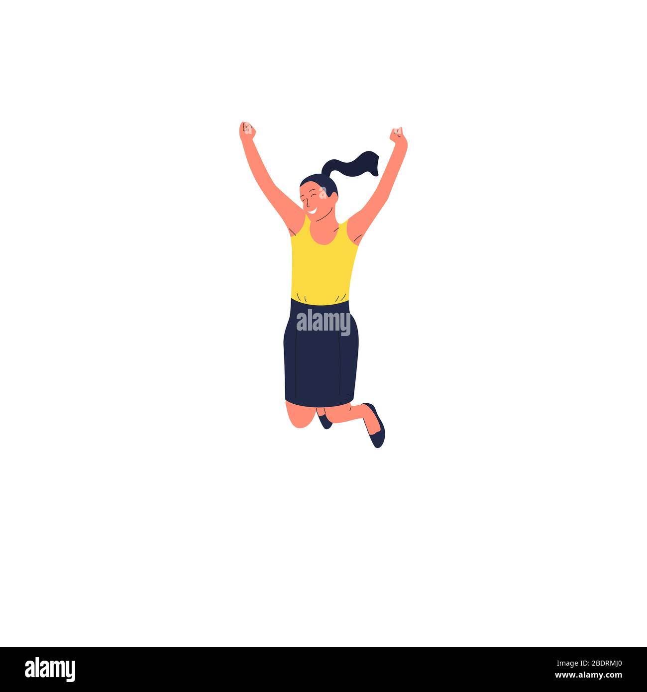 Cheerful caucasian girl is jumping in joy. Isolated on white background ...