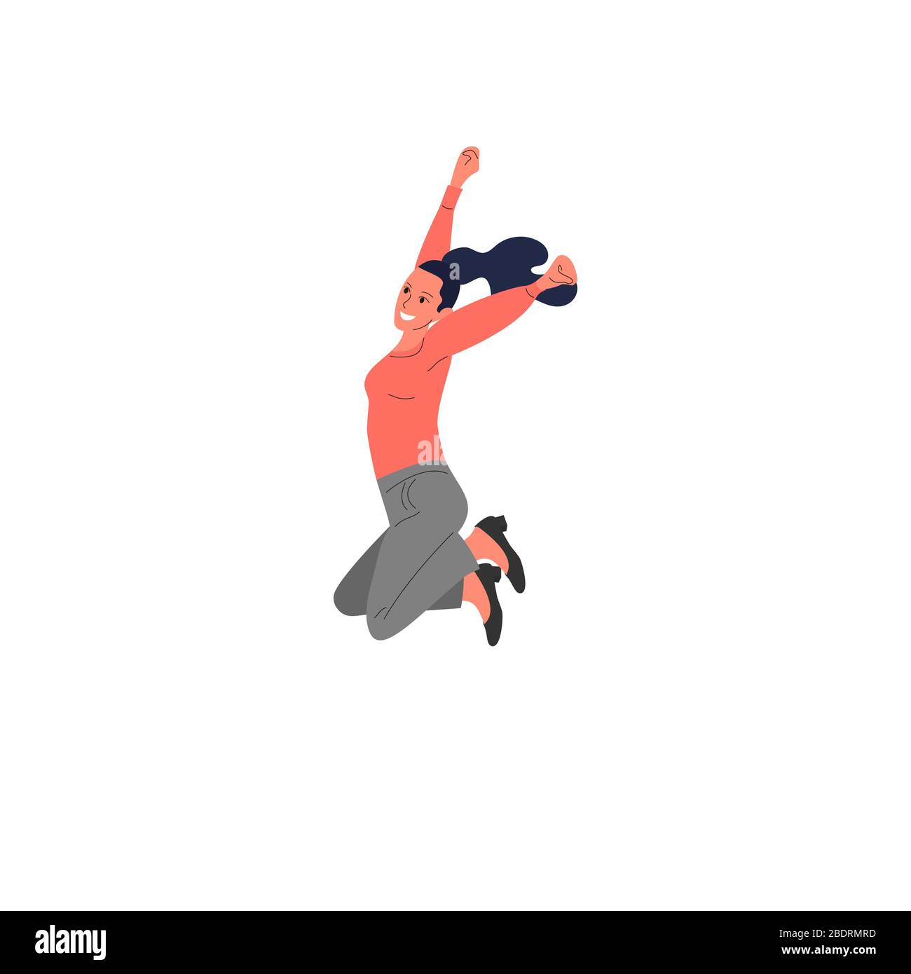 Cheerful caucasian girl is jumping in joy. Isolated on white background ...