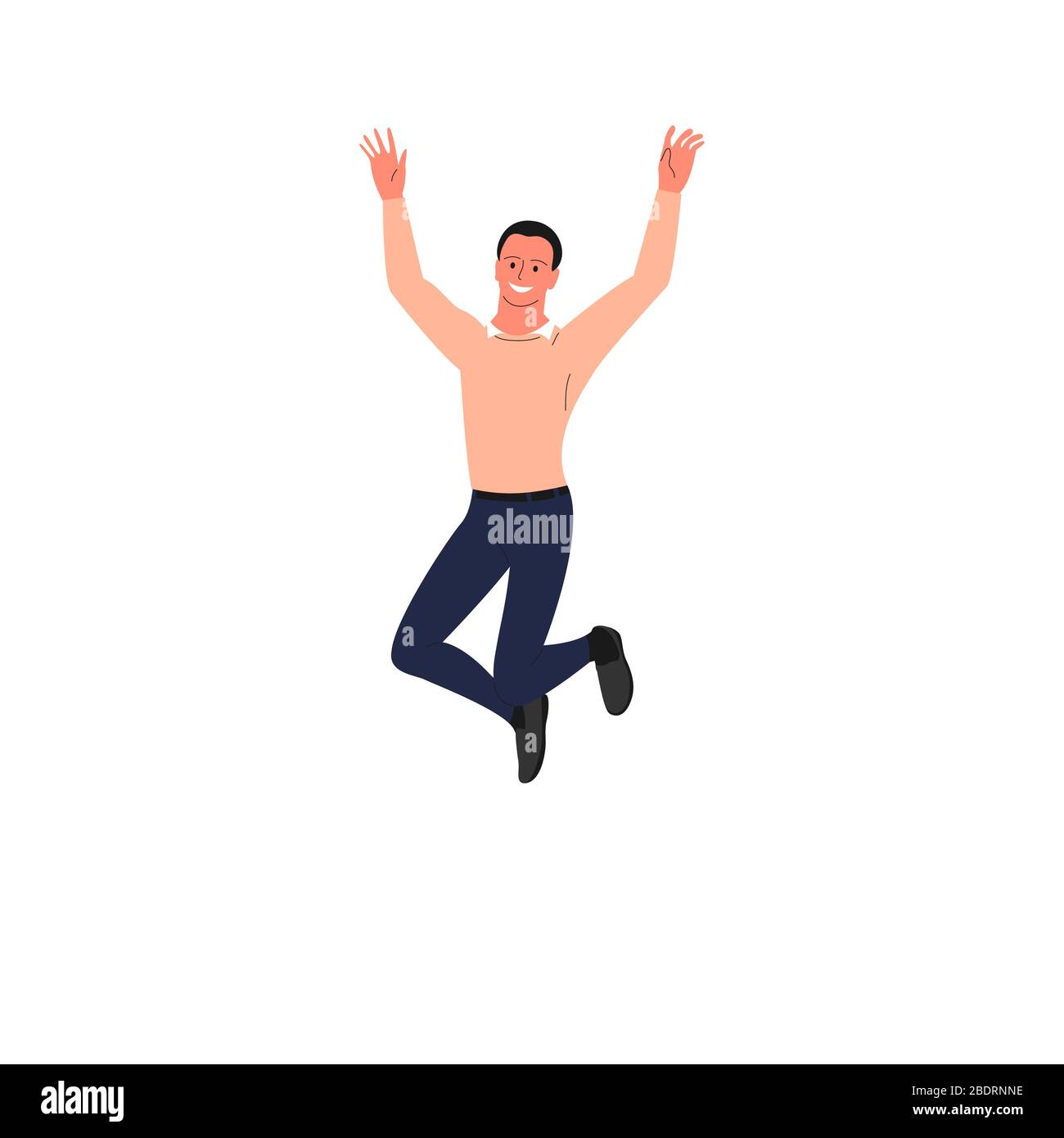 Cheerful man jumping in joy. Isolated on white background. Flat style ...
