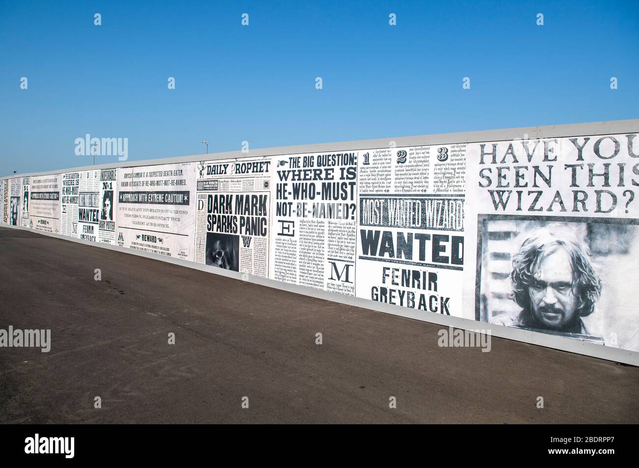 Wall made up of Daily Prophet newspaper headlines at the Warner Bros ...