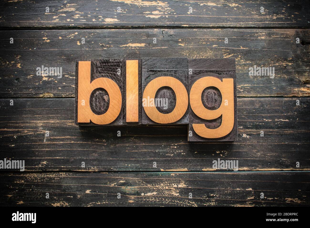 The word "BLOG" written in vintage wood letterpress type on a vintage ...