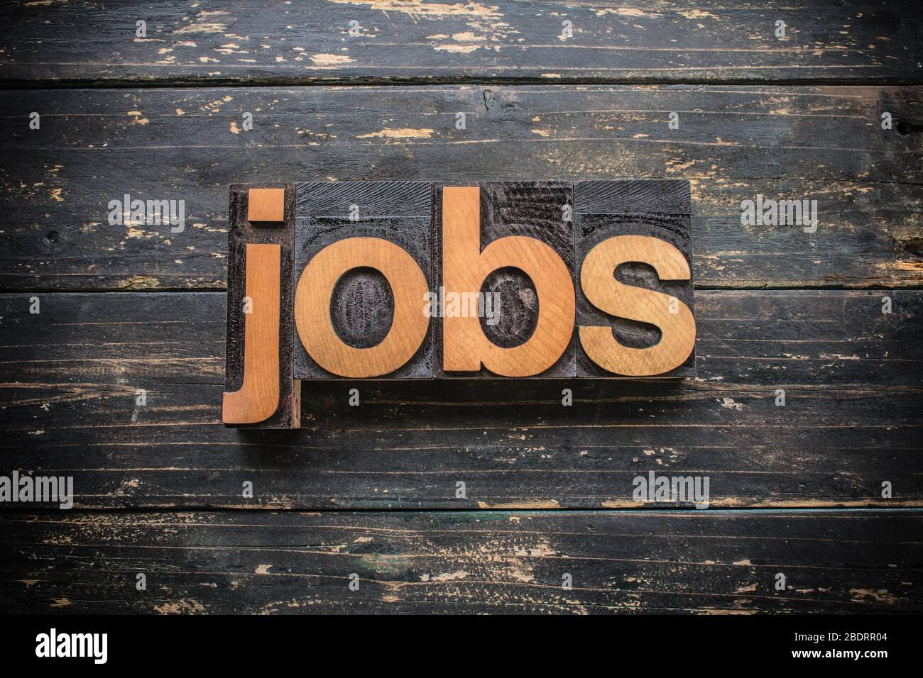 The word "JOBS" written in vintage wood letterpress type on a vintage ...