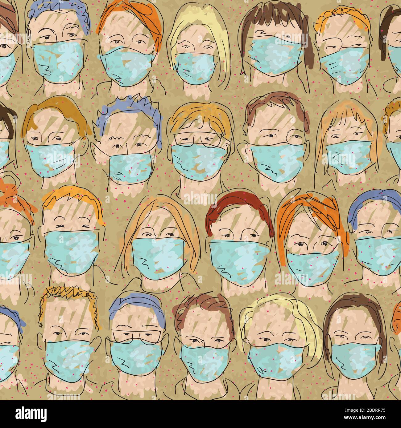 vector drawing with many faces with masks to protect the virus Stock ...