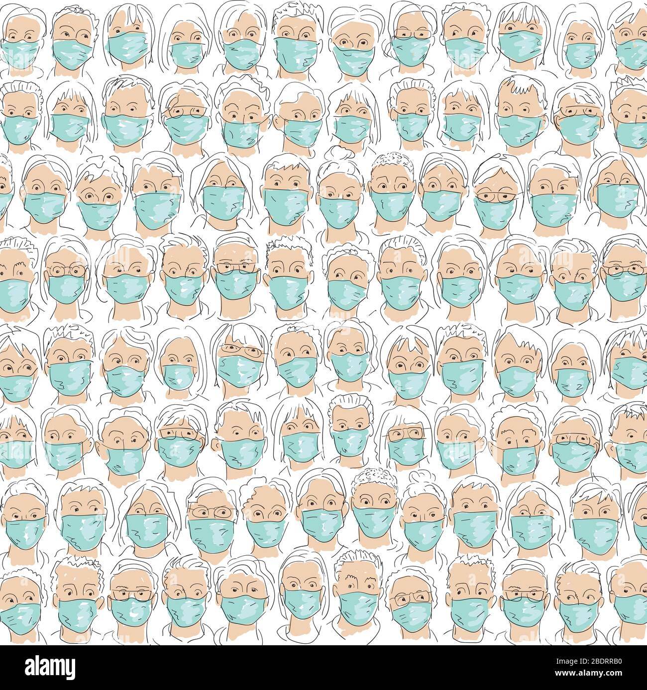 vector drawing with many faces with masks to protect the virus Stock ...