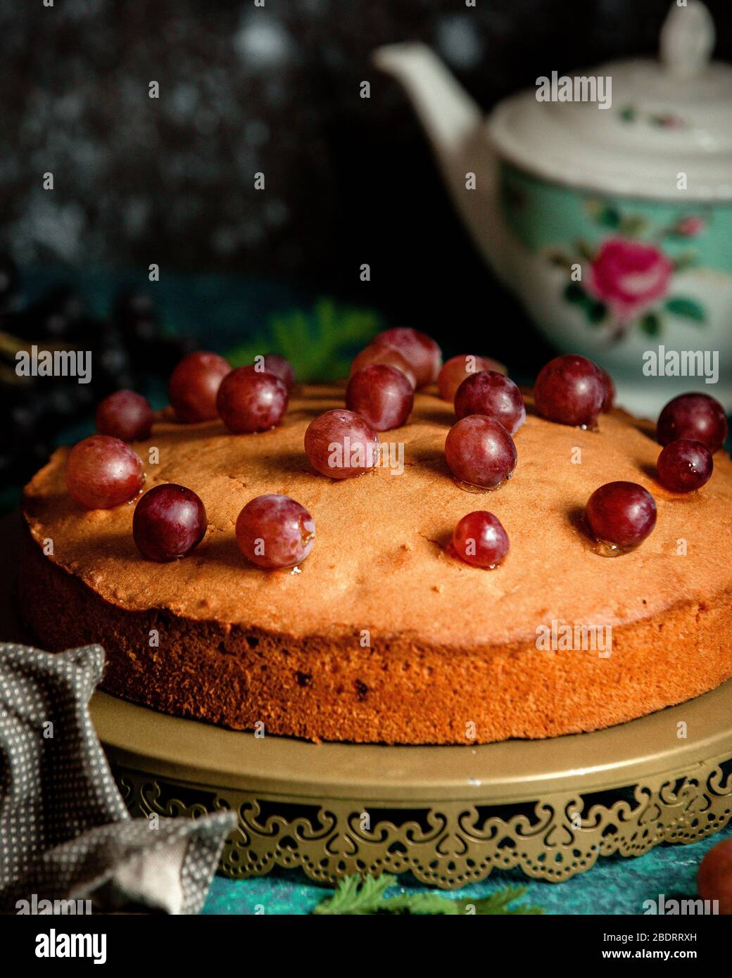 classic pie decorated with red grapes Stock Photo - Alamy