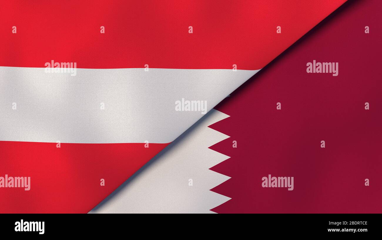Two states flags of Austria and Qatar. High quality business background ...