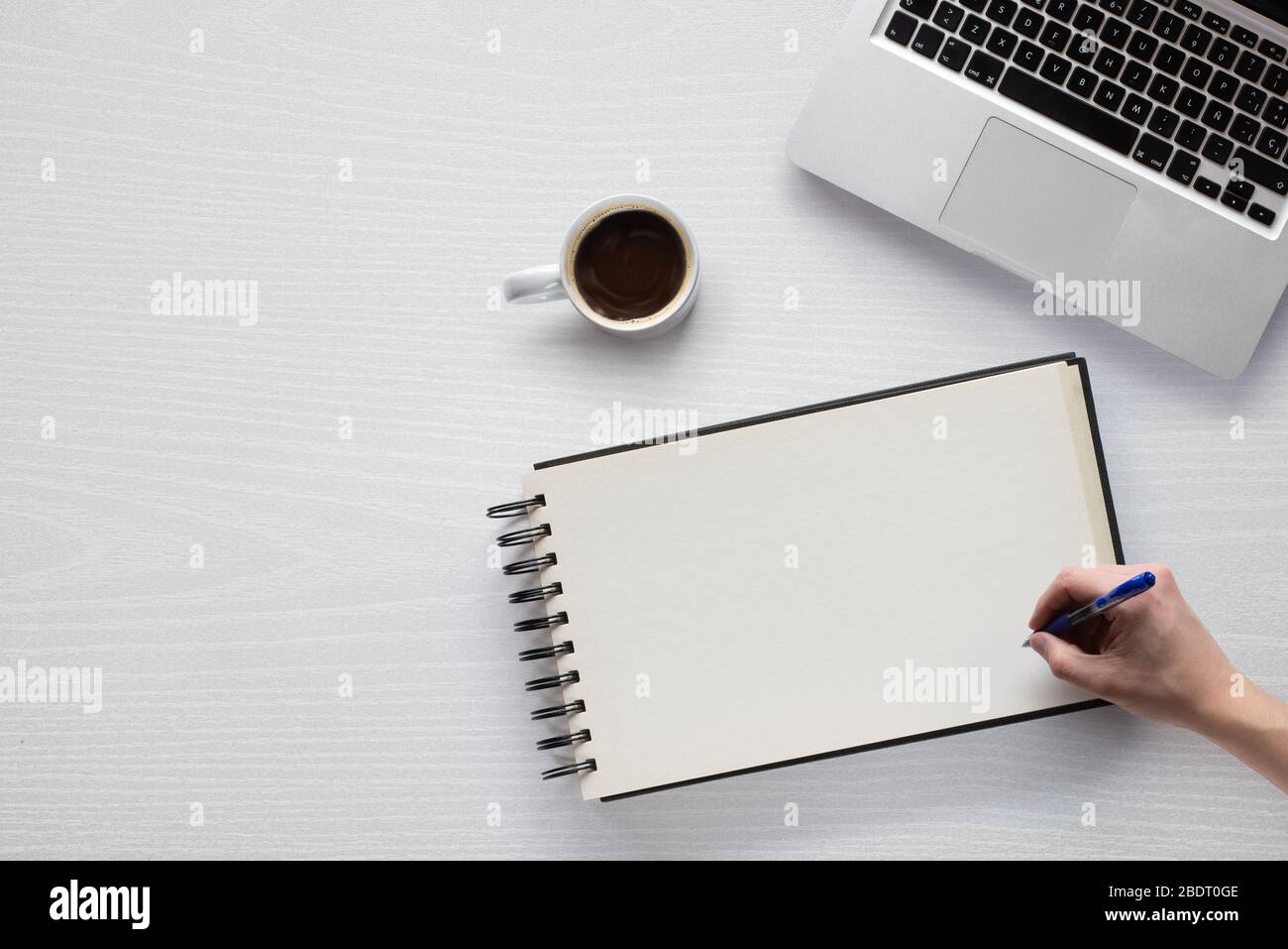 Flat lay of objects related to work from home, writing and drawing ...