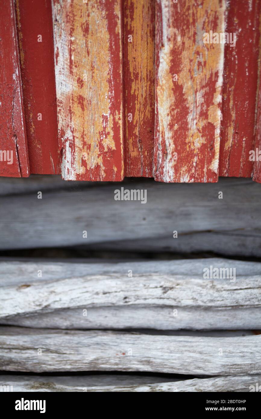 Traditional red painted house detail in fishing port of Reine in the ...