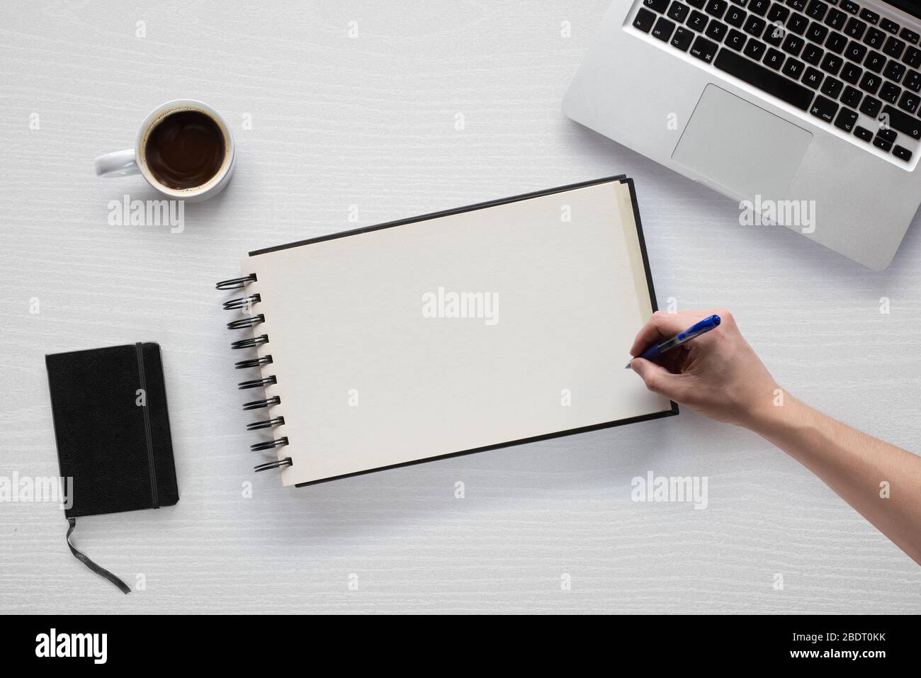 Flat lay of objects related to work from home, writing and drawing ...