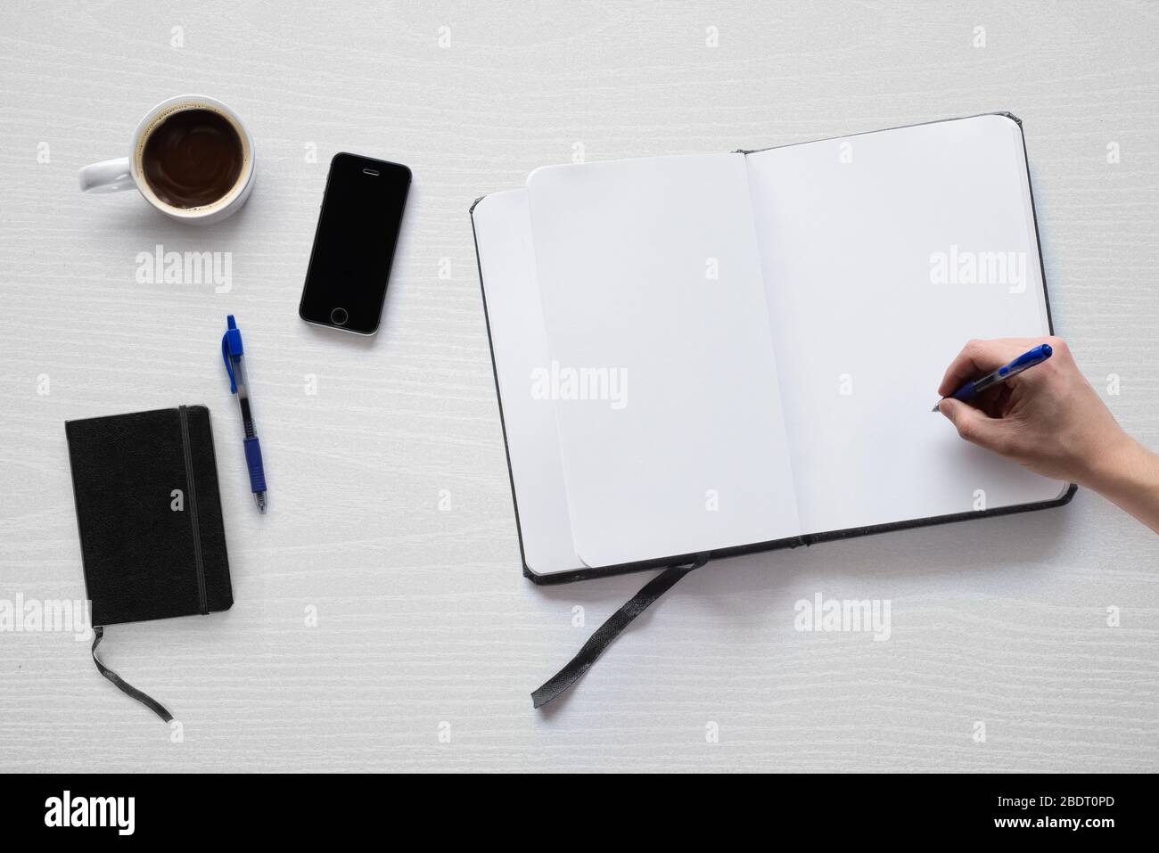 Flat lay of objects related to work from home, writing and drawing ...