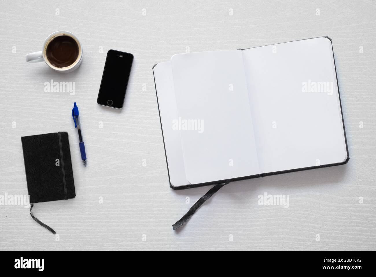 Flat lay of objects related to work from home, writing and drawing ...