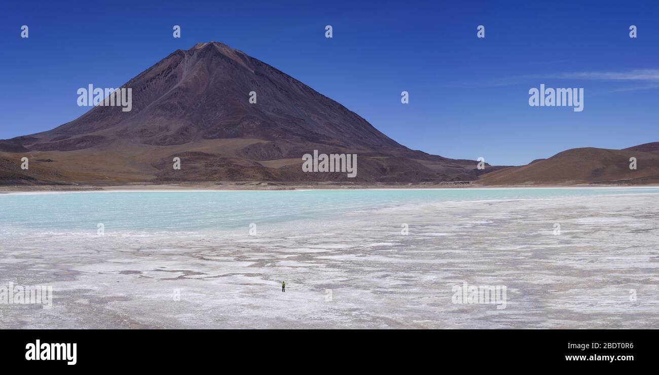 View of the Licancabur volcano from Laguna Verde, Bolivian Altiplano ...