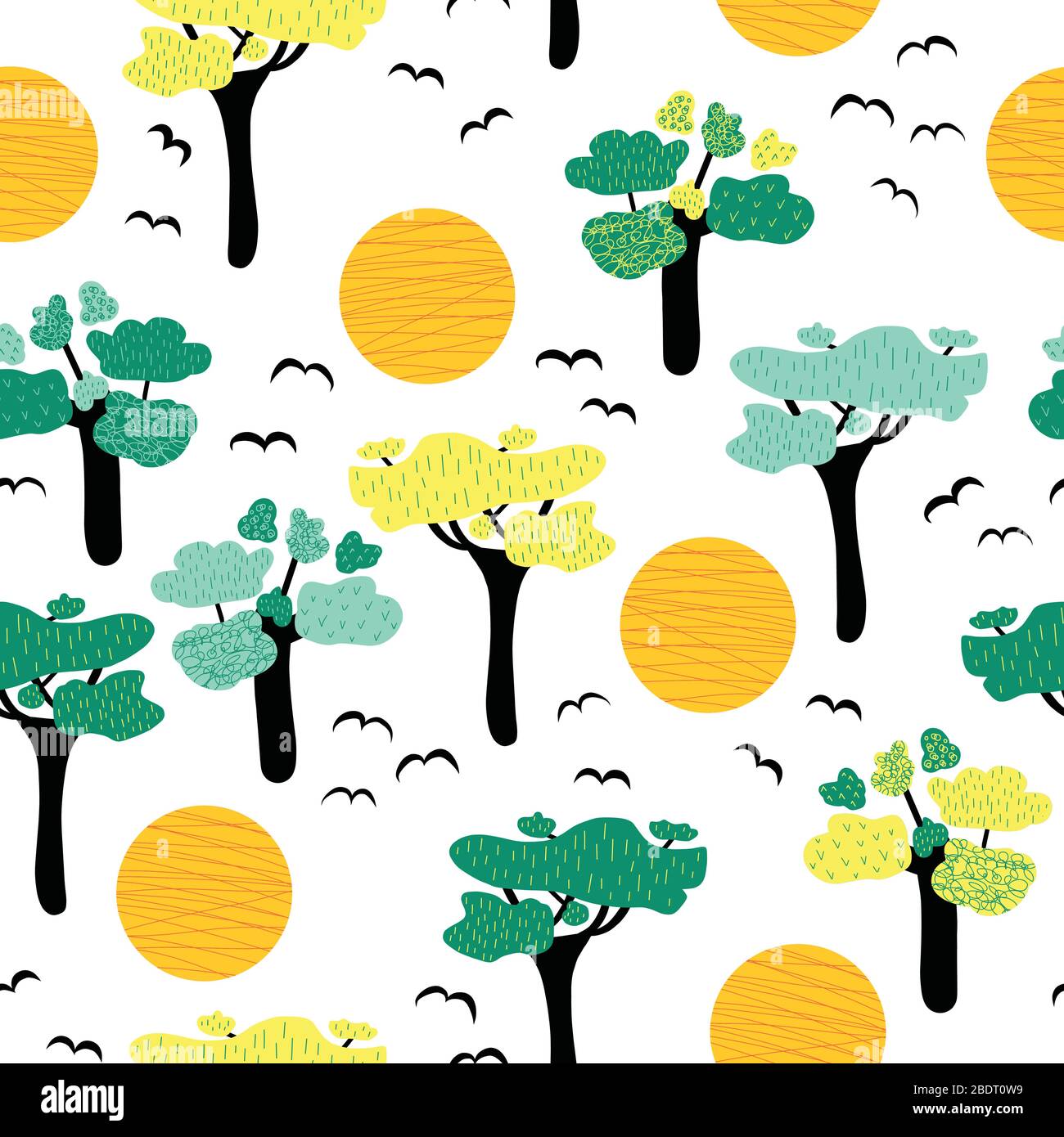 African savannah trees seamless vector pattern. Repeating nature ...