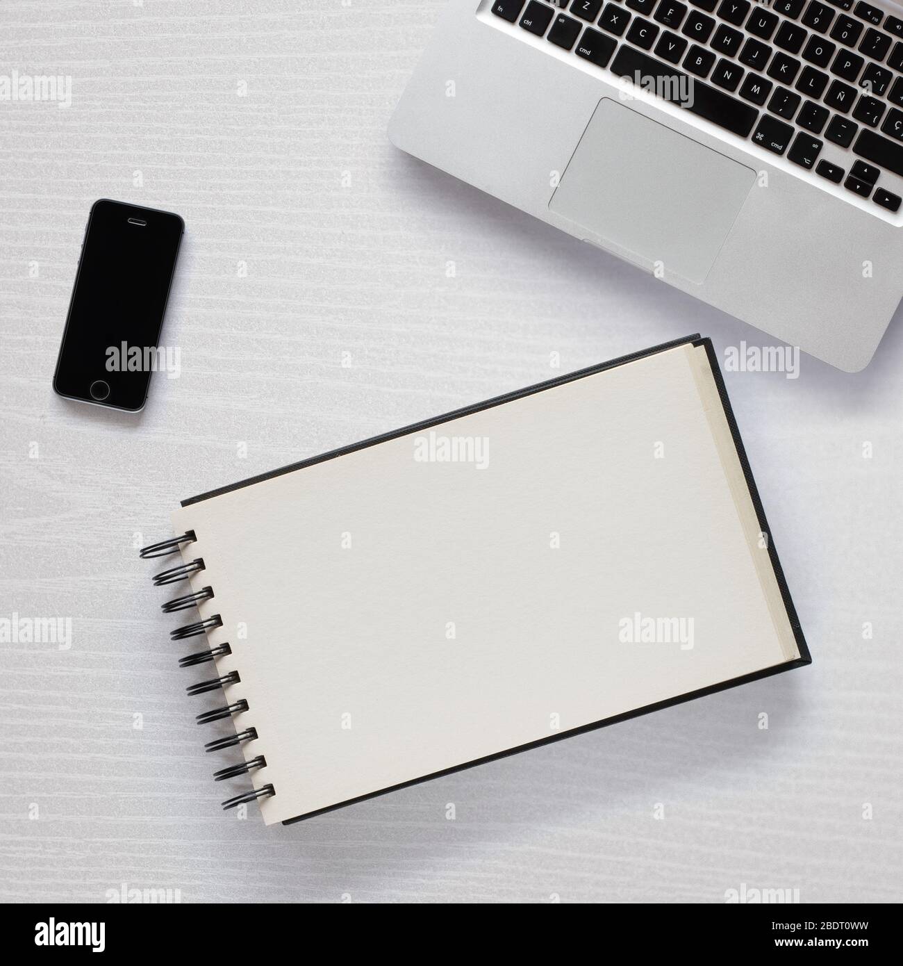 Flat lay of objects related to work from home, writing and drawing ...