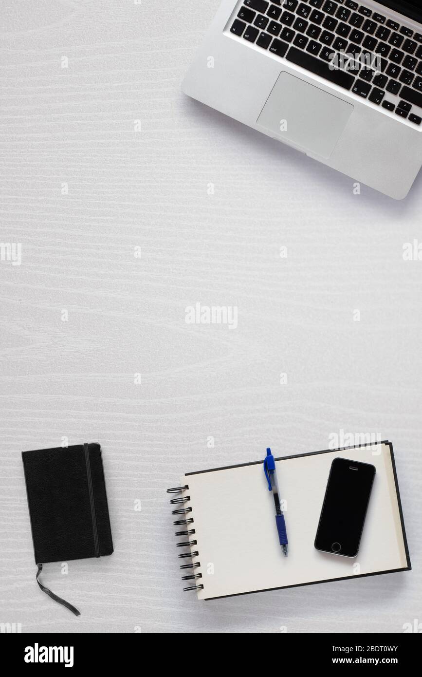 Flat lay of objects related to work from home, writing and drawing ...