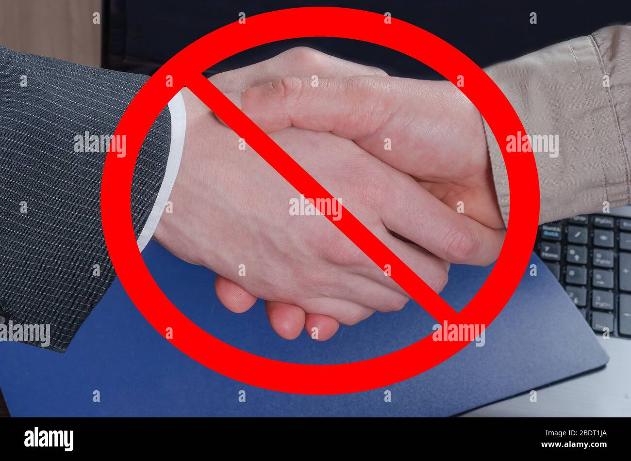 Handshake prohibition, handshake in prohibitory red sign to avoid ...
