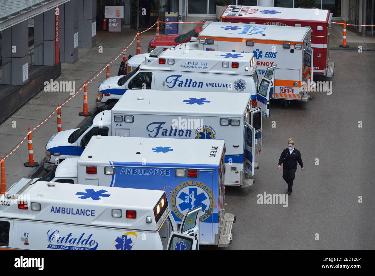April 9, 2020: Ambulances at the Emergency Reception area of ...