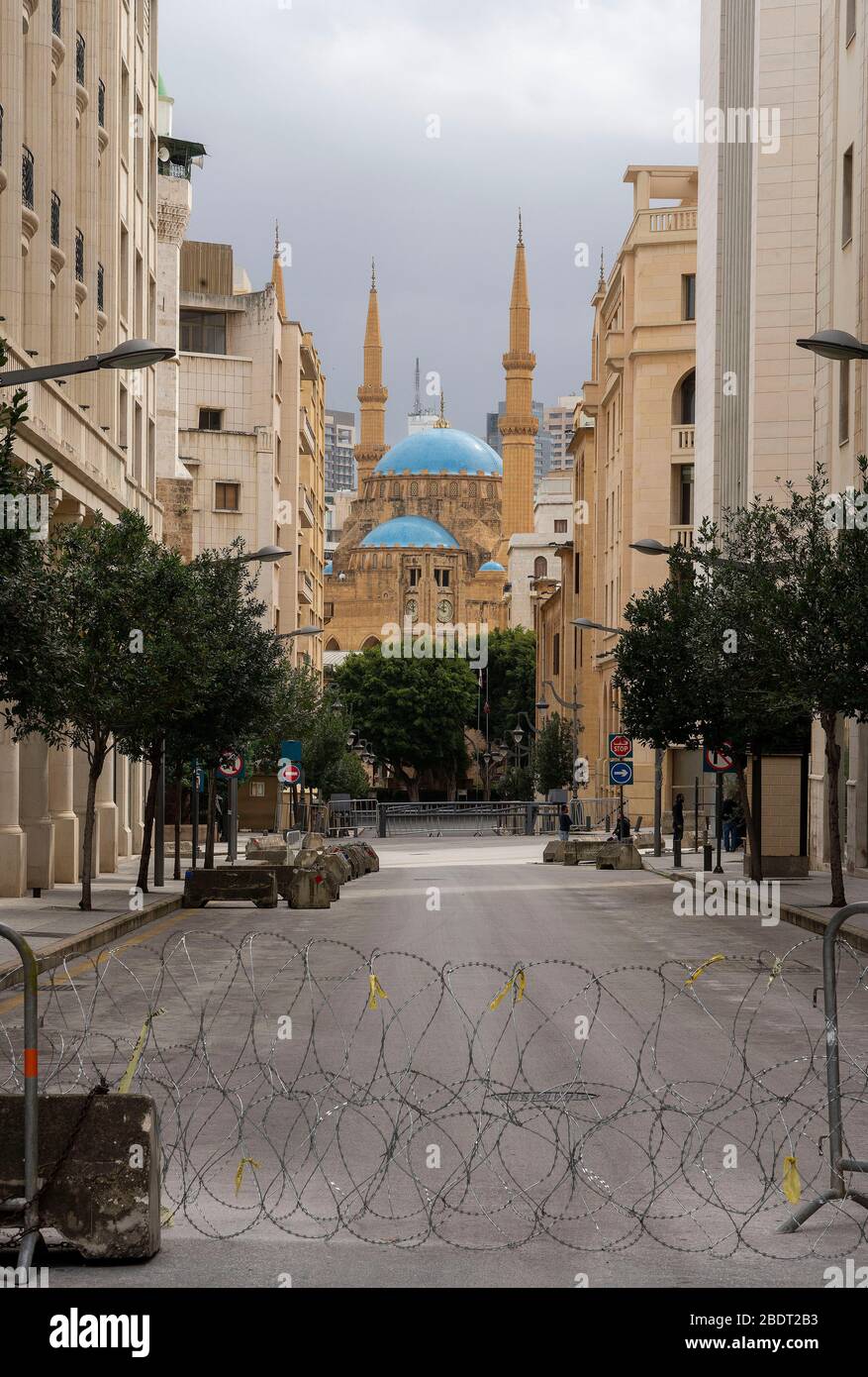 Barbed wire on Abdul Hamid Karami street leading to Nijmeh Square and ...