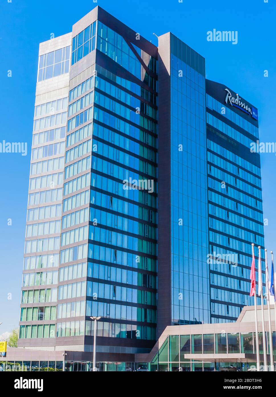 Radisson Blu luxury hotel skyscraper building in Tbilisi. Modern glass ...