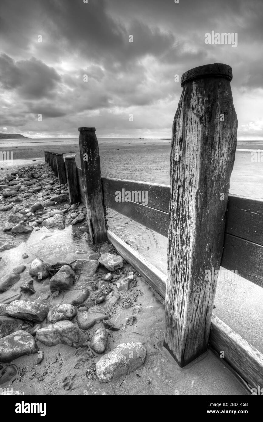 Timber Groynes Black and White Stock Photos & Images - Alamy