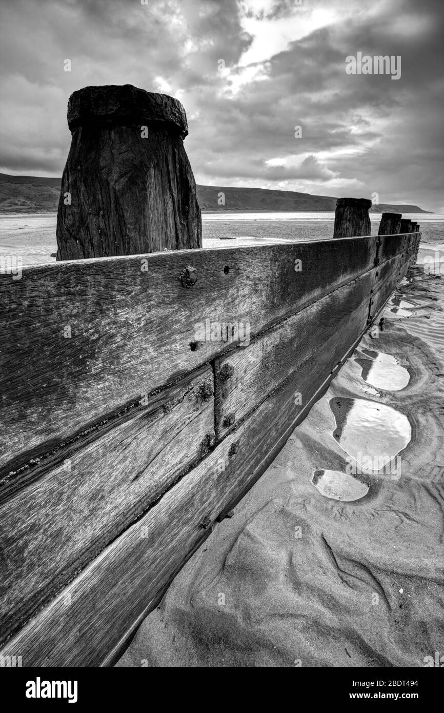 Timber Groynes Black and White Stock Photos & Images - Alamy