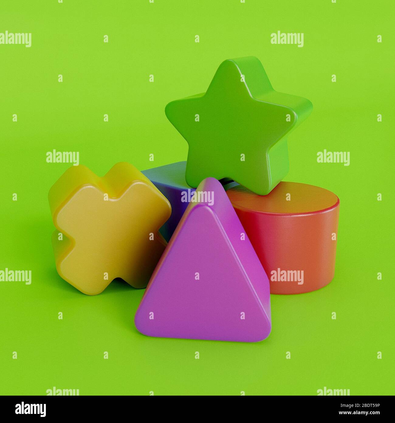 Colorful geometry toy blocks. Children game. 3D illustration Stock ...
