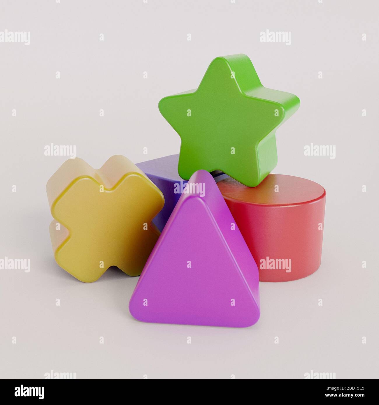 Colorful geometry toy blocks. Children game. 3D illustration Stock ...
