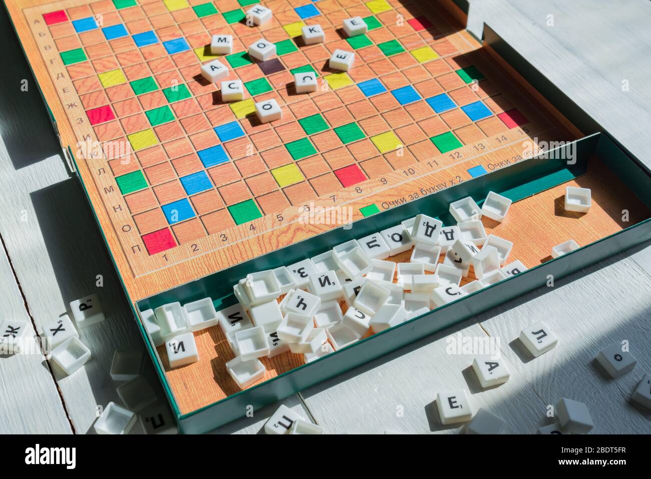 Moscow, Russia - April 09, 2020: Scrabble game in Russian. Letters ...