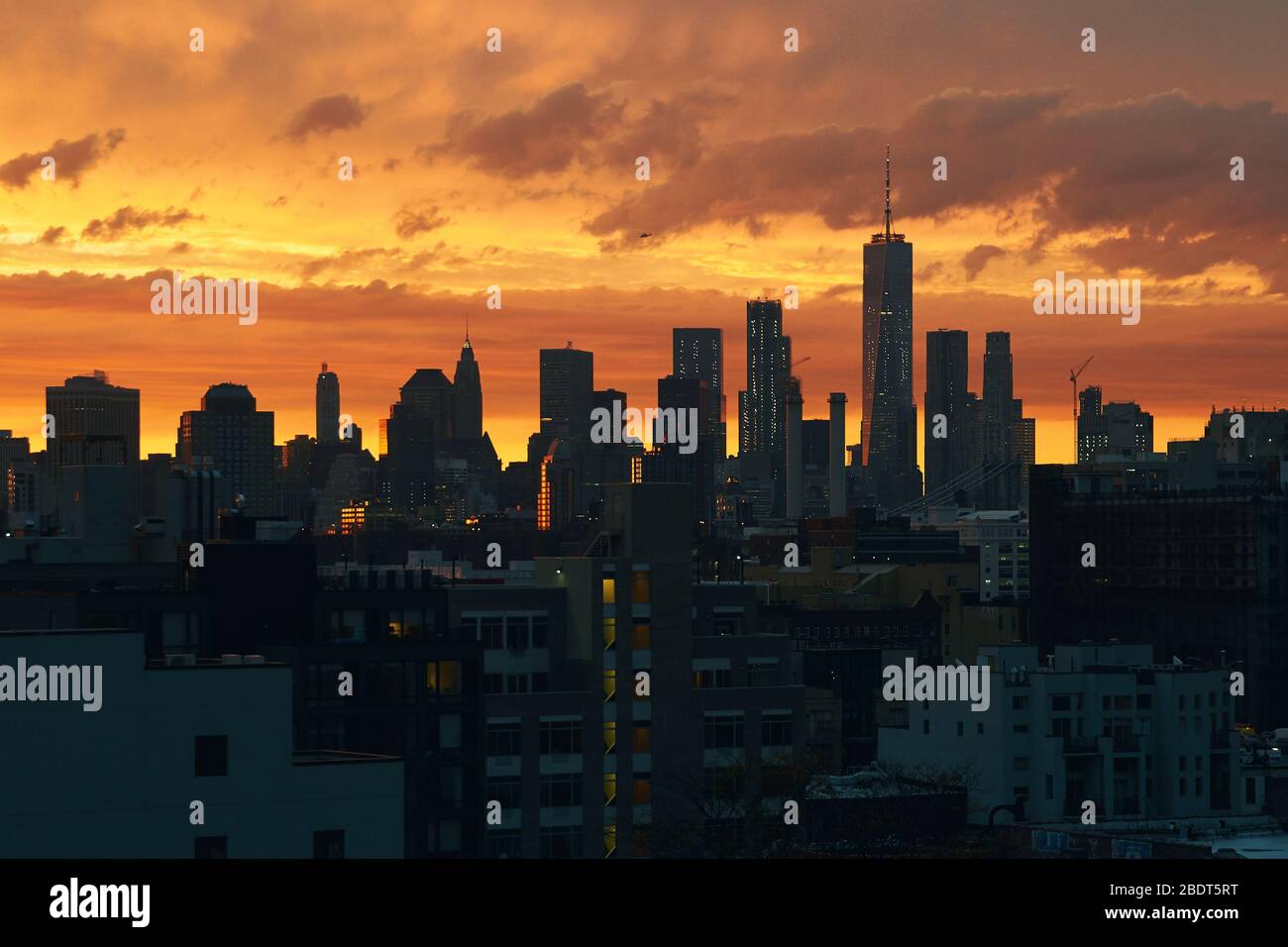 New York Lower Manhattan sunset skyline view from Brooklyn with ...