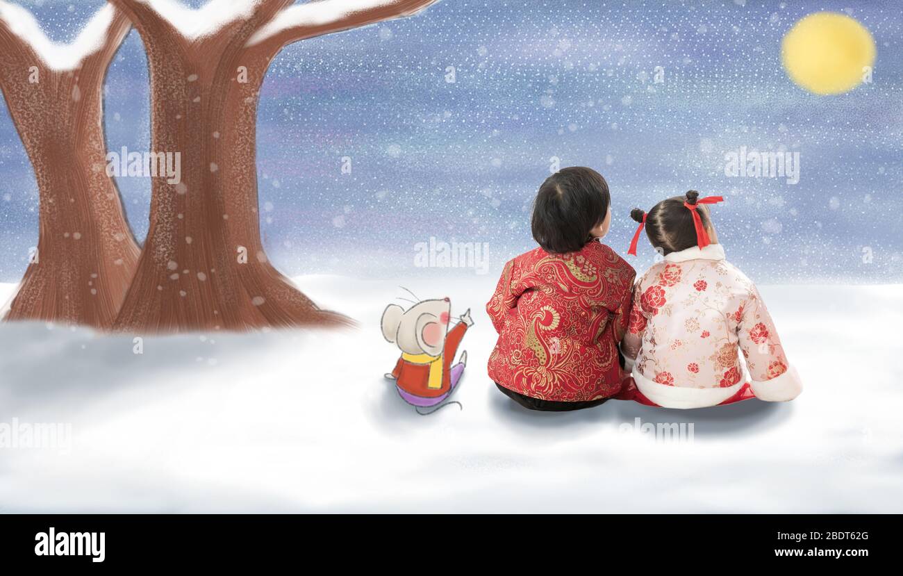 His two children sitting on the ground of figure Stock Photo - Alamy