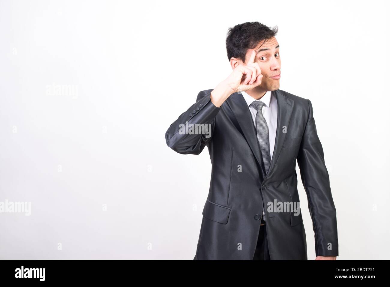 Clever man in suit. White background, Medium shot Stock Photo - Alamy