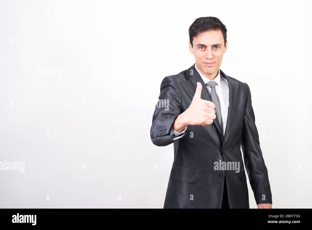 Satisfied man in suit. White background, Medium shot Stock Photo - Alamy
