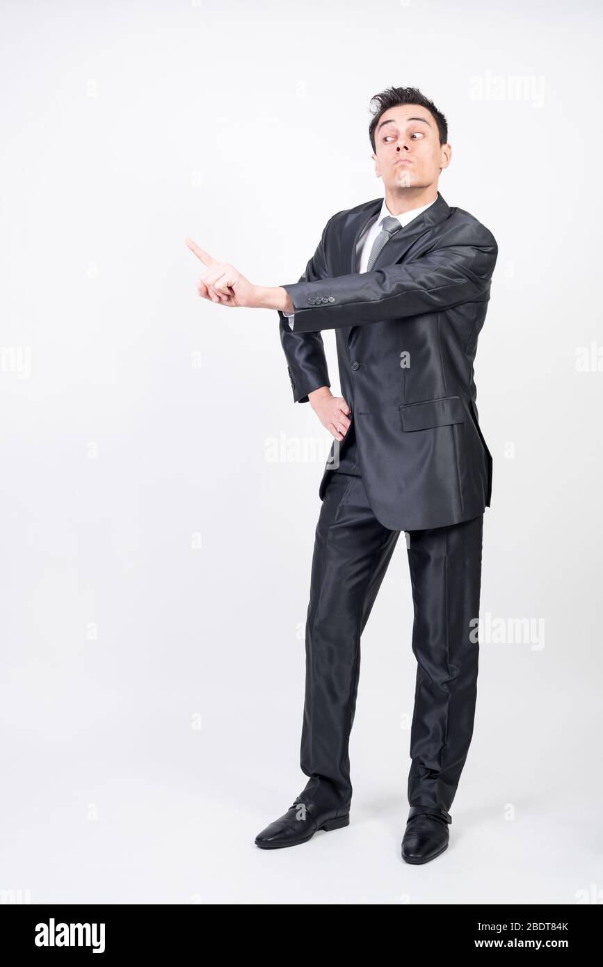 Man in suit scolding someone. White background, full body Stock Photo ...