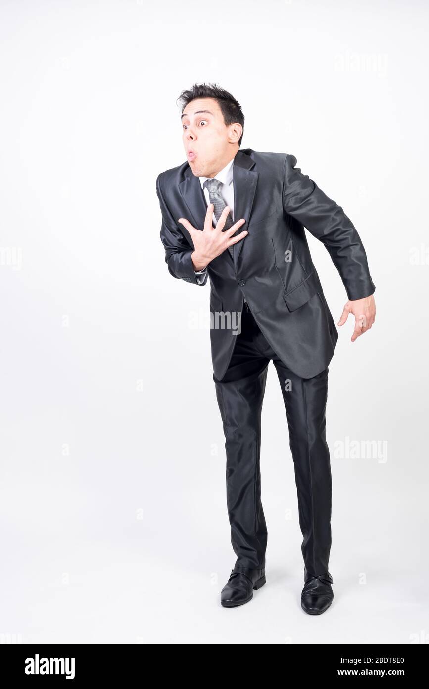 Man in suit vomiting. White background. full body Stock Photo - Alamy
