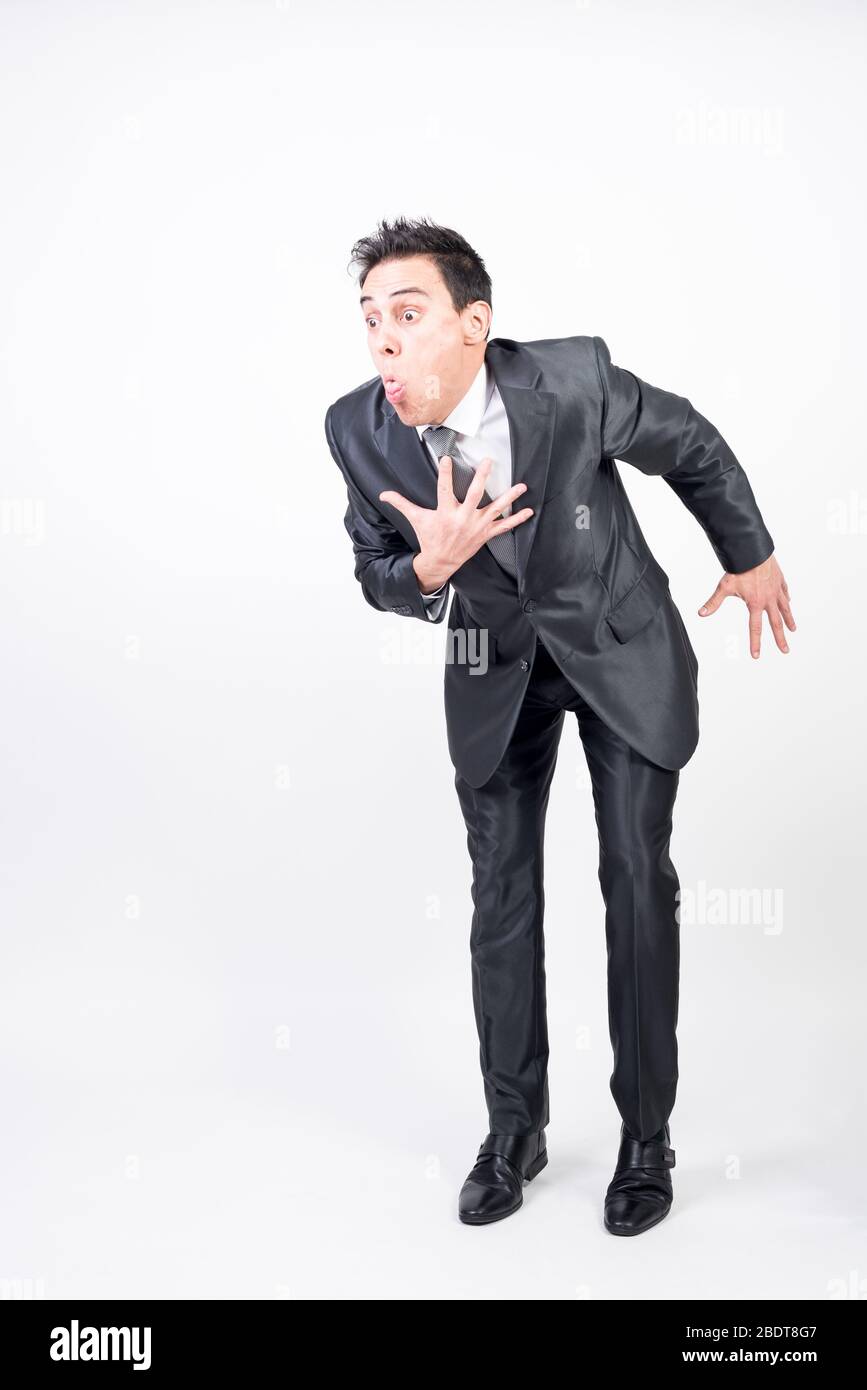 Man in suit vomiting. White background. full body Stock Photo - Alamy
